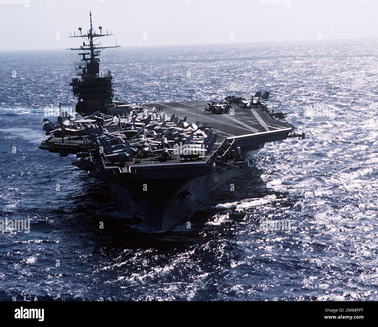 A bow view of the nuclear-powered aircraft carrier USS DWIGHT D ...