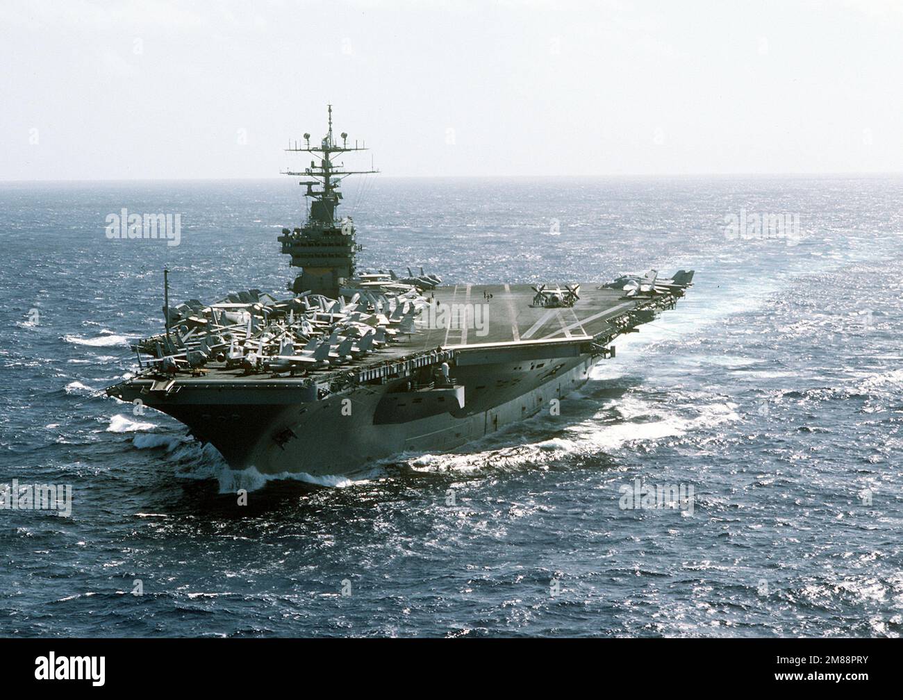 A port bow view of the nuclear-powered aircraft carrier USS DWIGHT D ...