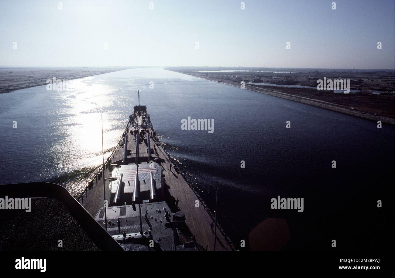 A view from the superstructure as the battleship USS IOWA (BB-61 ...