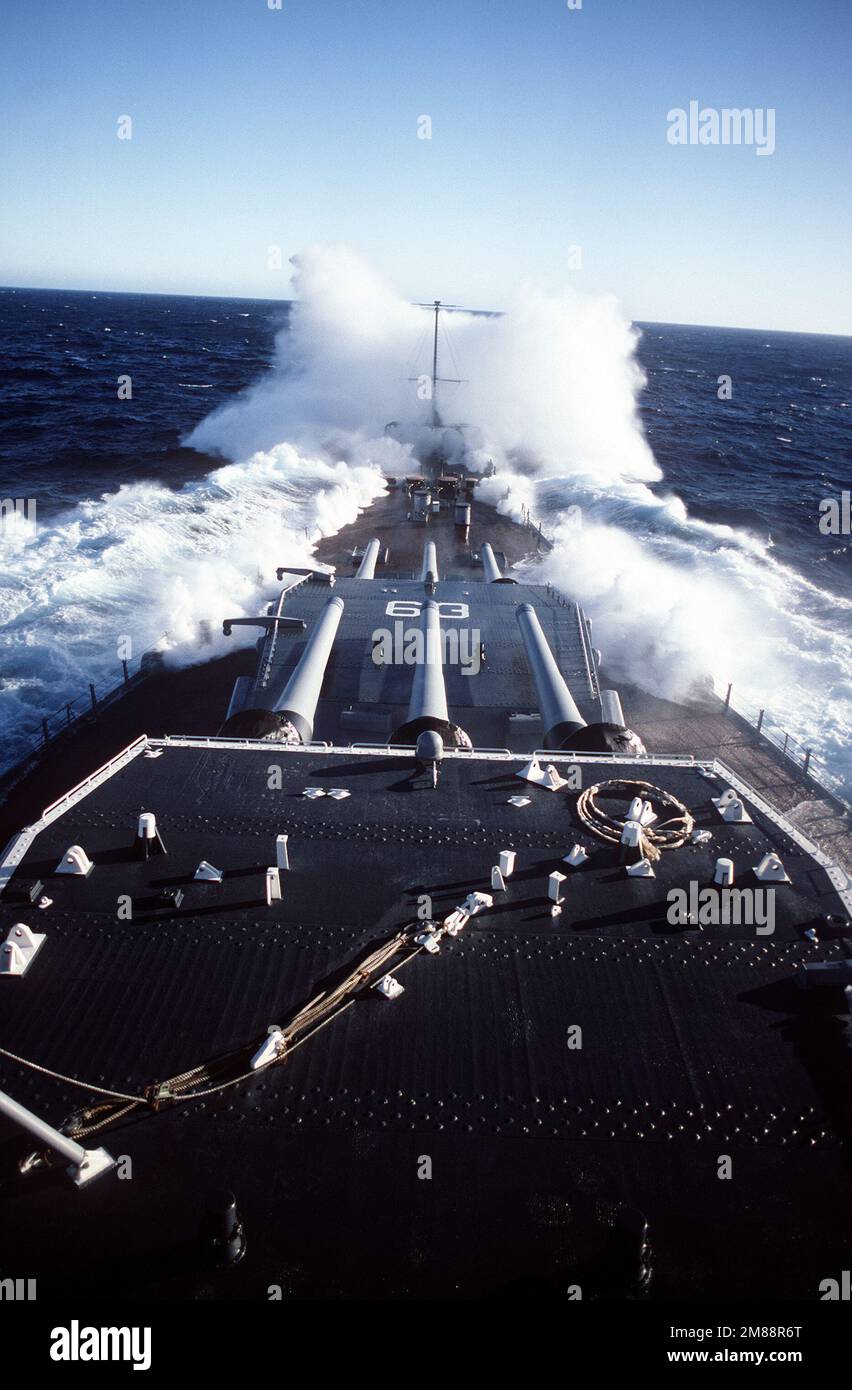 A view of the Mark 7 16-inch 50-caliber guns of turrets No. 1 and 2 ...