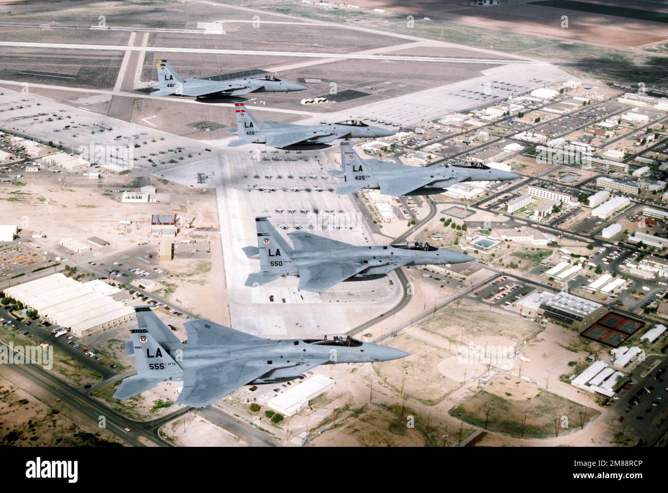 Air to air right side view of a formation of five F-15 Eagle fighters ...