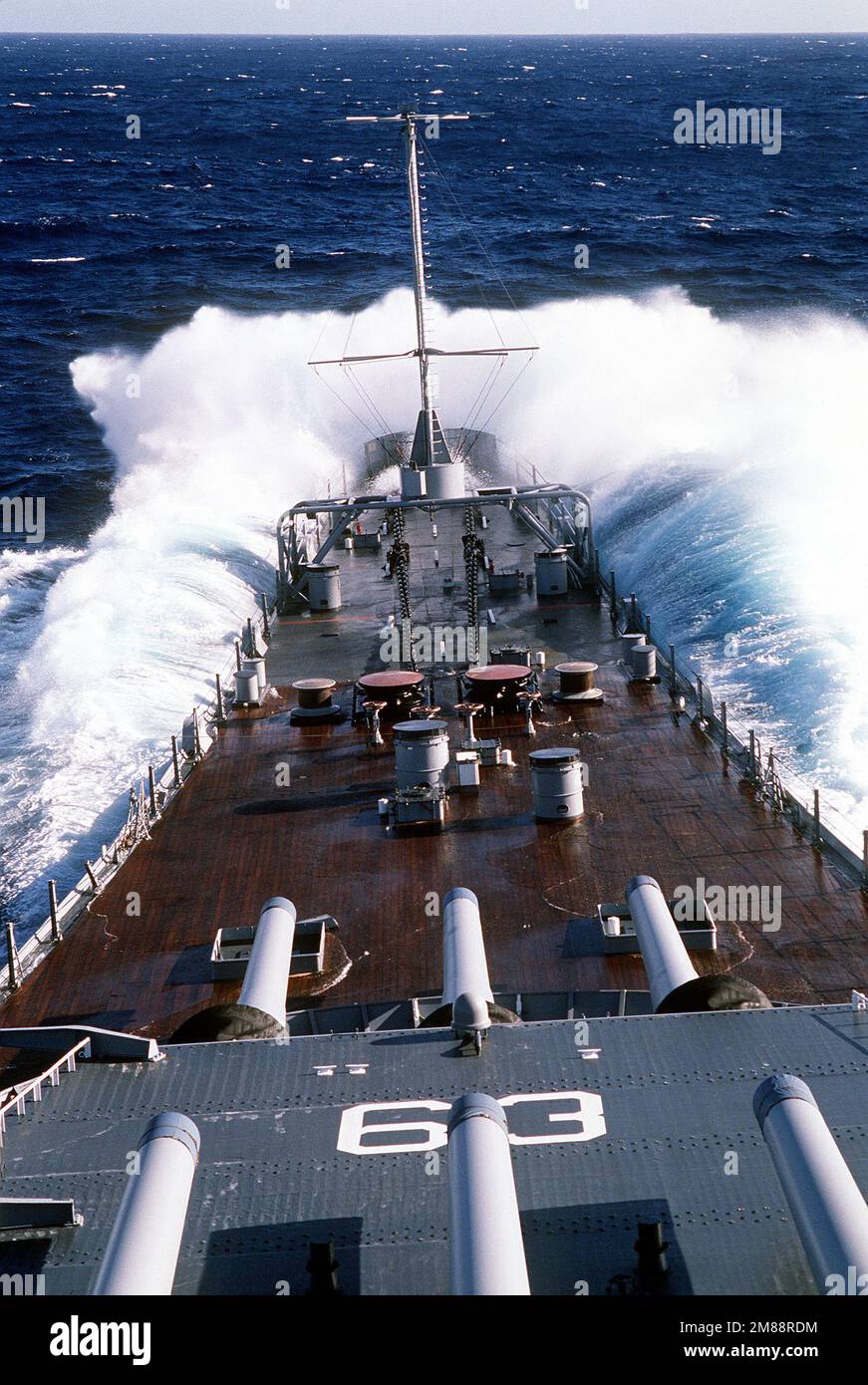 A view of the Mark 7 16-inch 50-caliber guns of turrets No. 1 and 2 ...