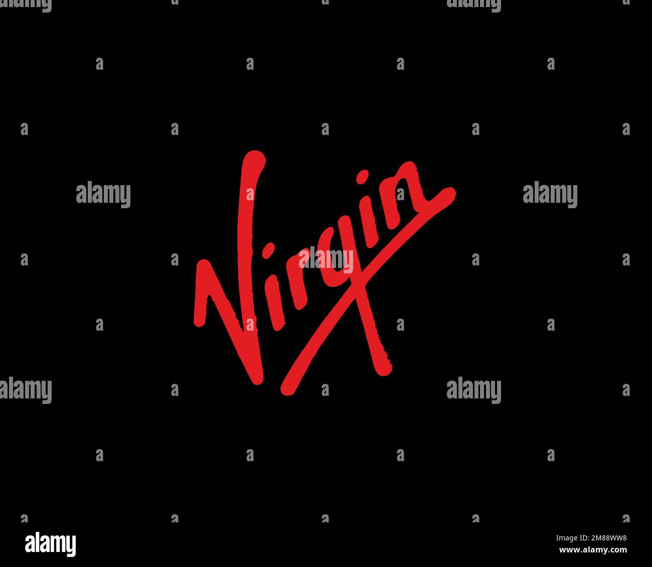 Virgin Group, rotated logo, black background Stock Photo - Alamy