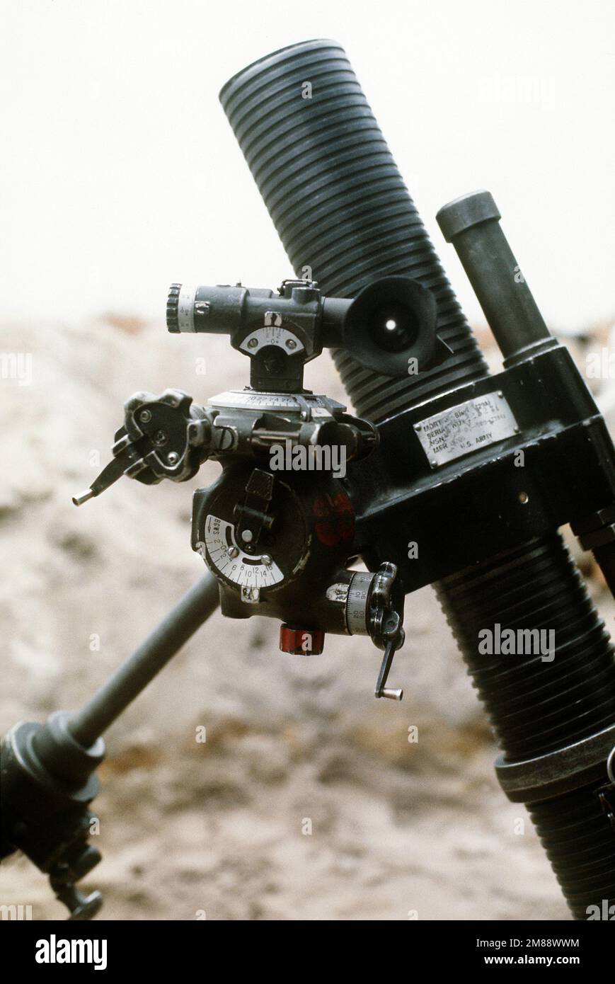 A close-up view of an M-29 81mm mortar used in a combined arms training ...