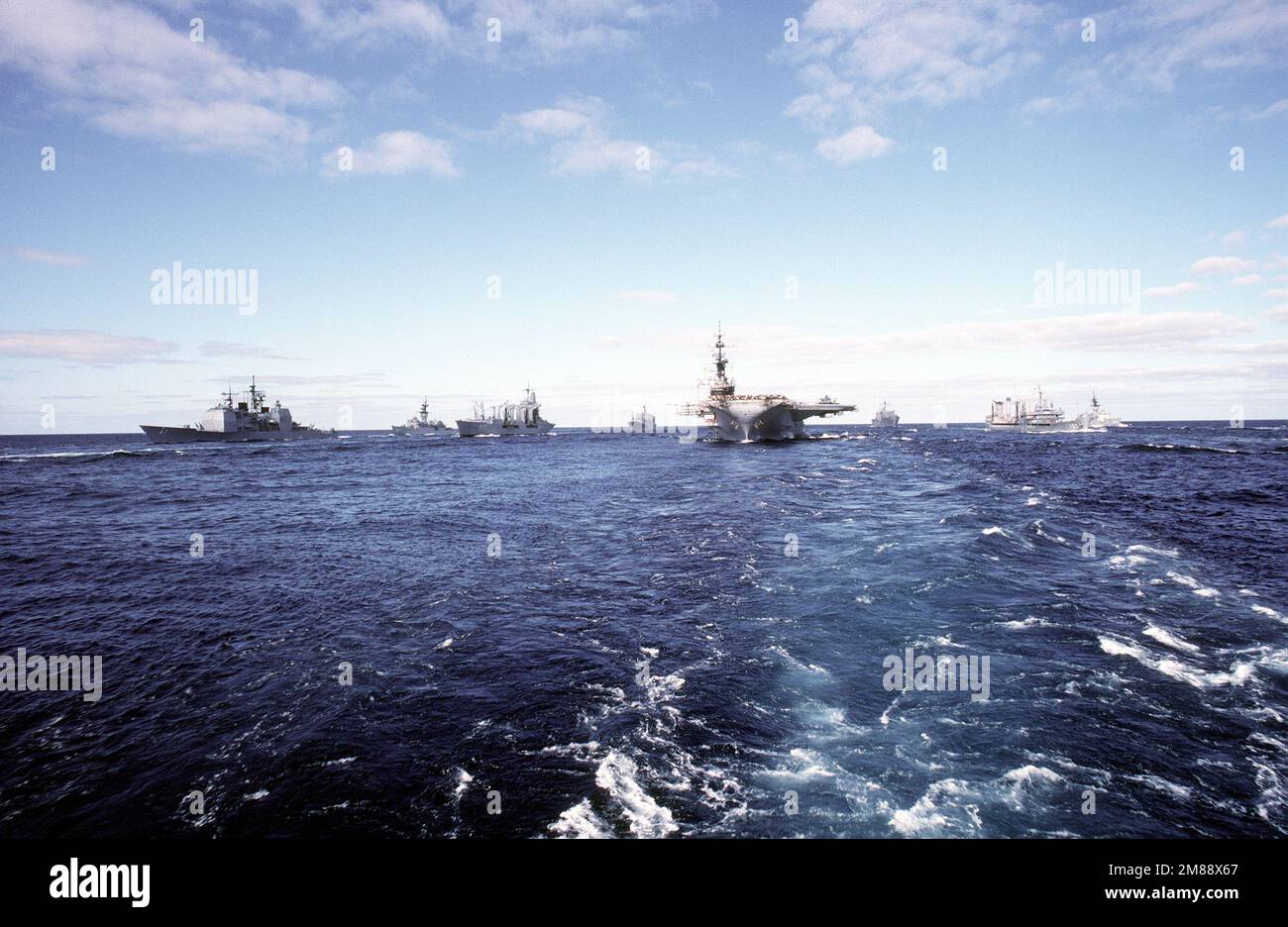 A bow view of the IOWA/MIDWAY battle group.Ships pictured are, left to ...