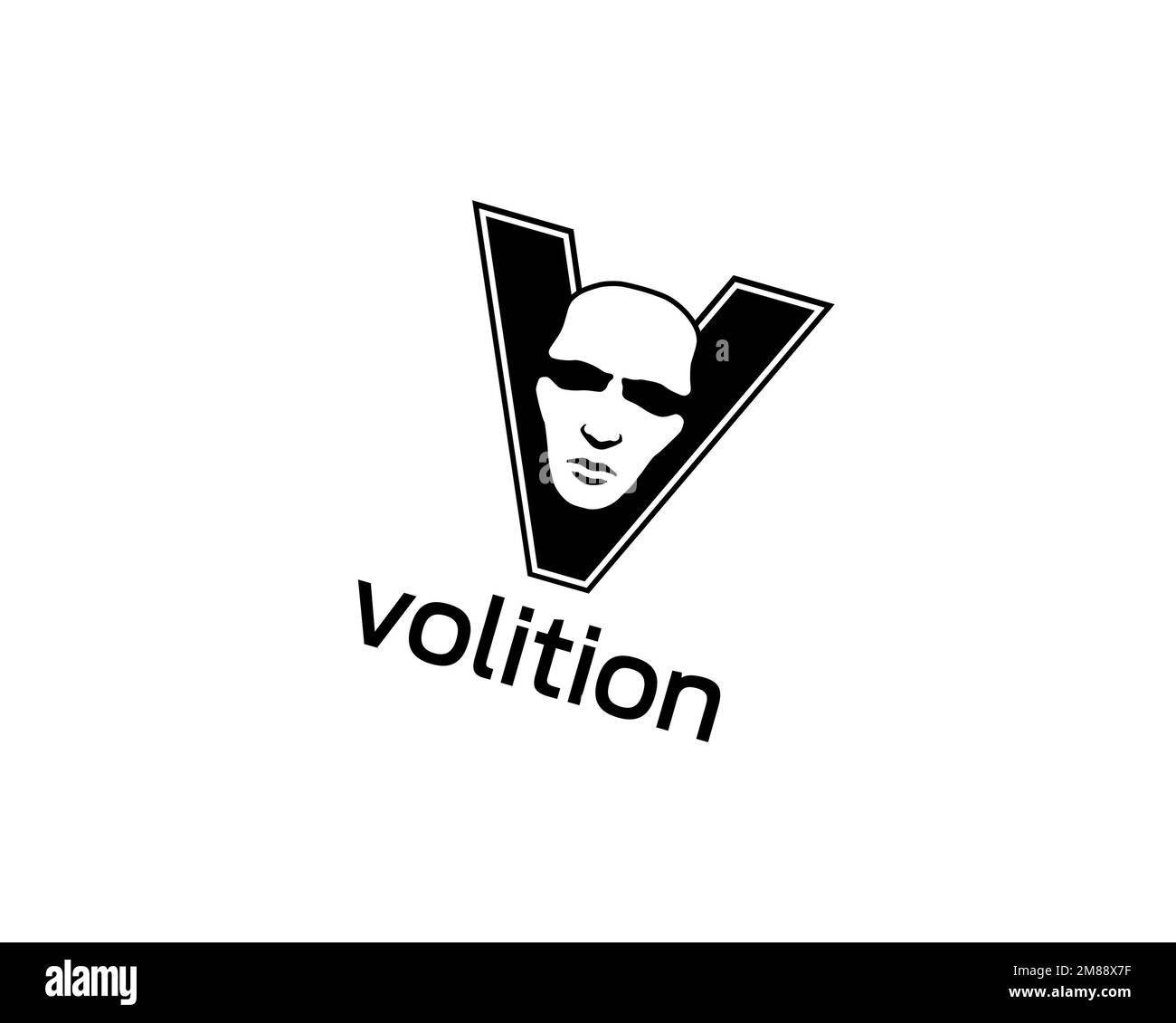 Volition company, rotated logo, white background B Stock Photo - Alamy
