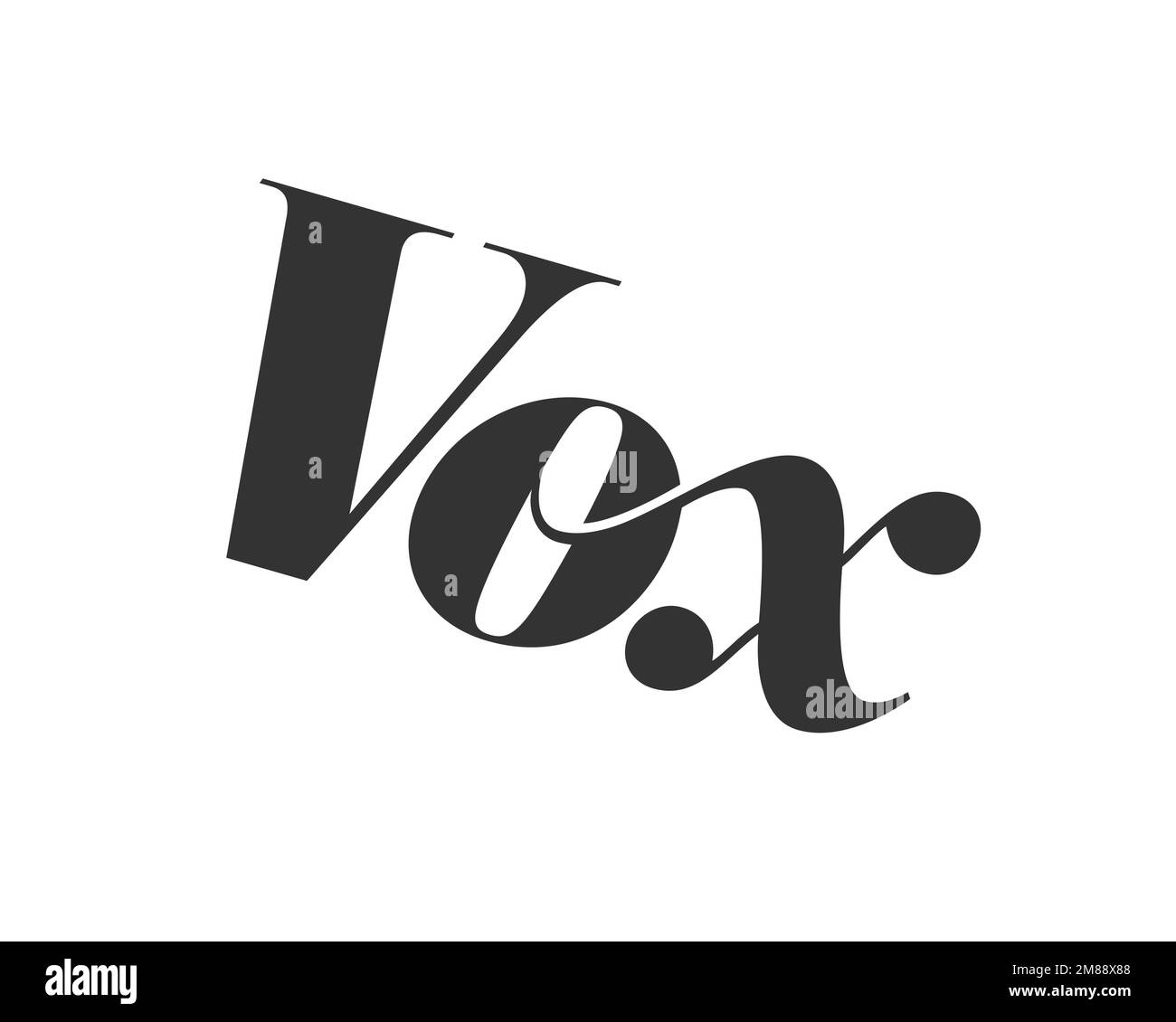 Vox website, rotated logo, white background B Stock Photo - Alamy