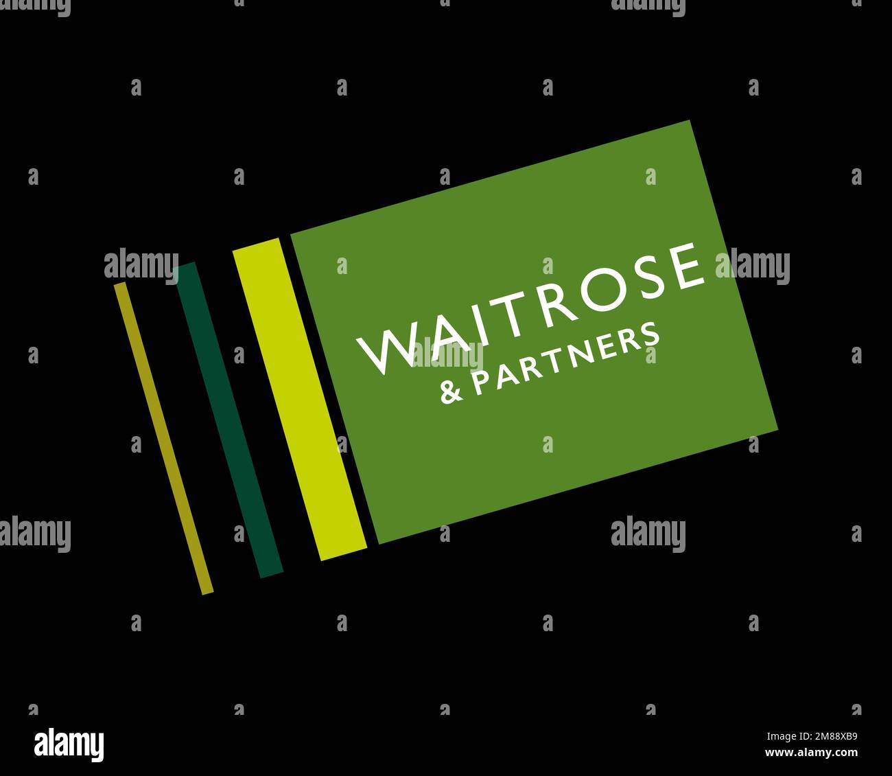 Waitrose & Partners, rotated logo, black background Stock Photo - Alamy