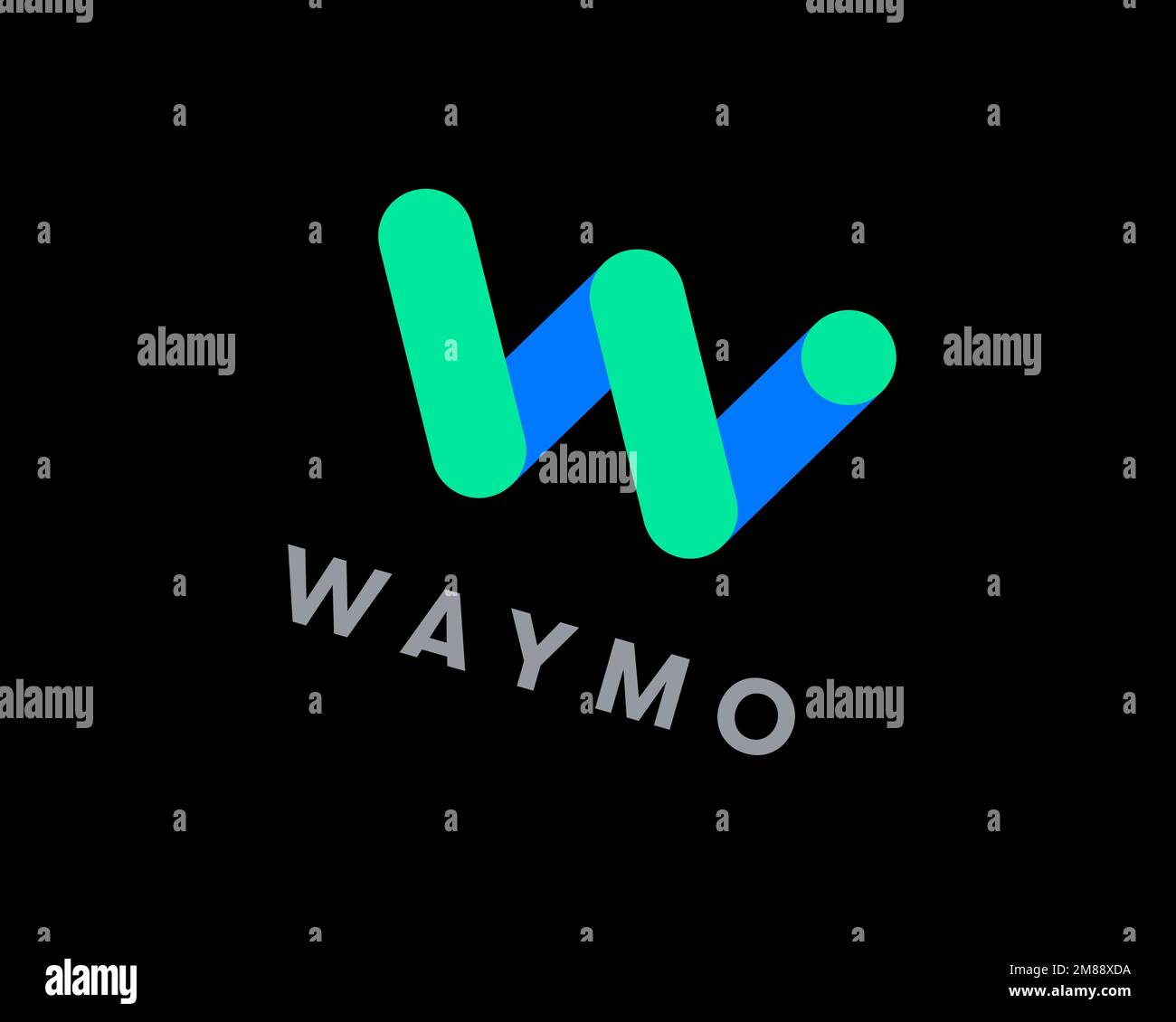 Waymo, rotated logo, black background B Stock Photo - Alamy