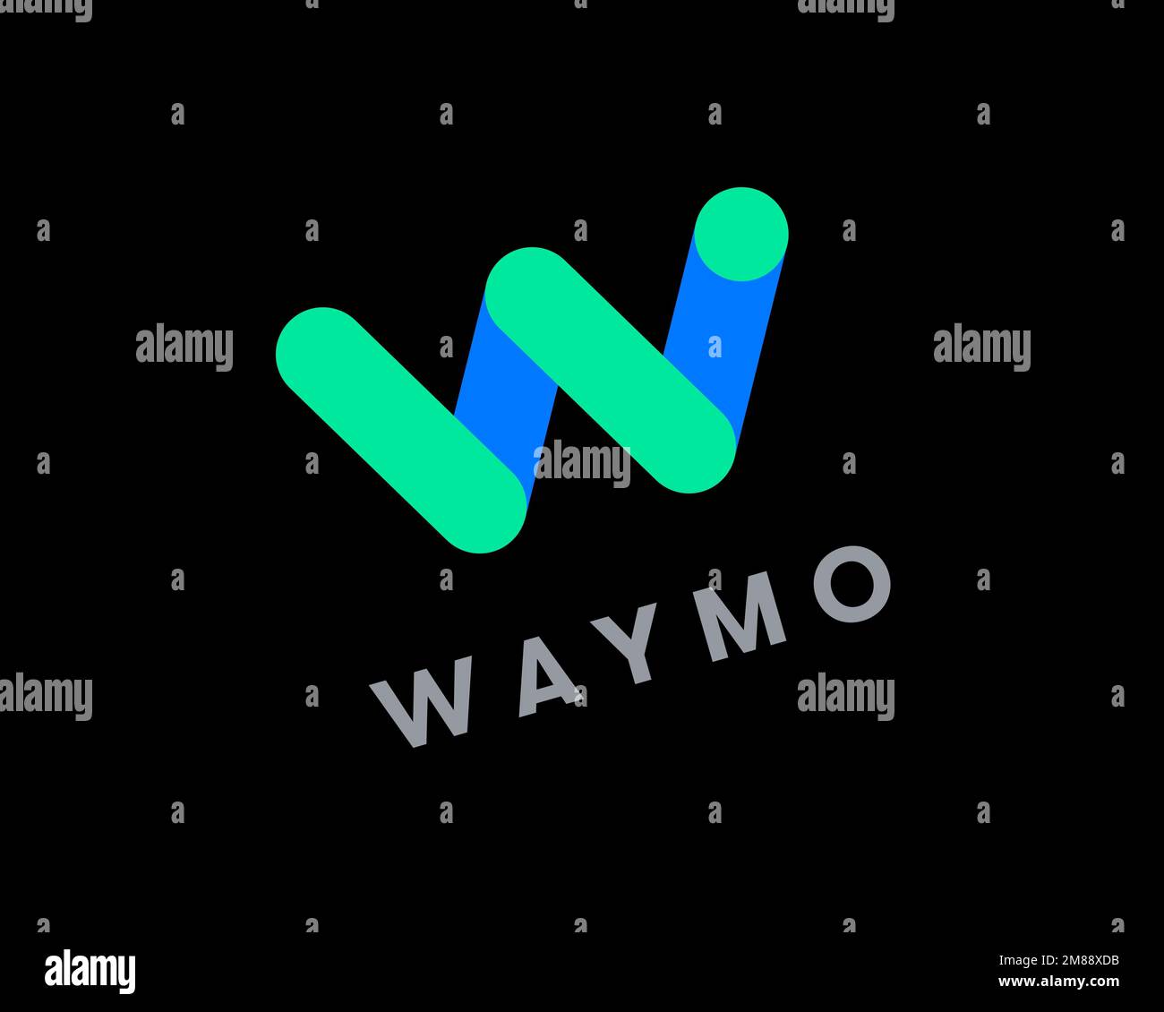 Waymo, rotated logo, black background Stock Photo - Alamy