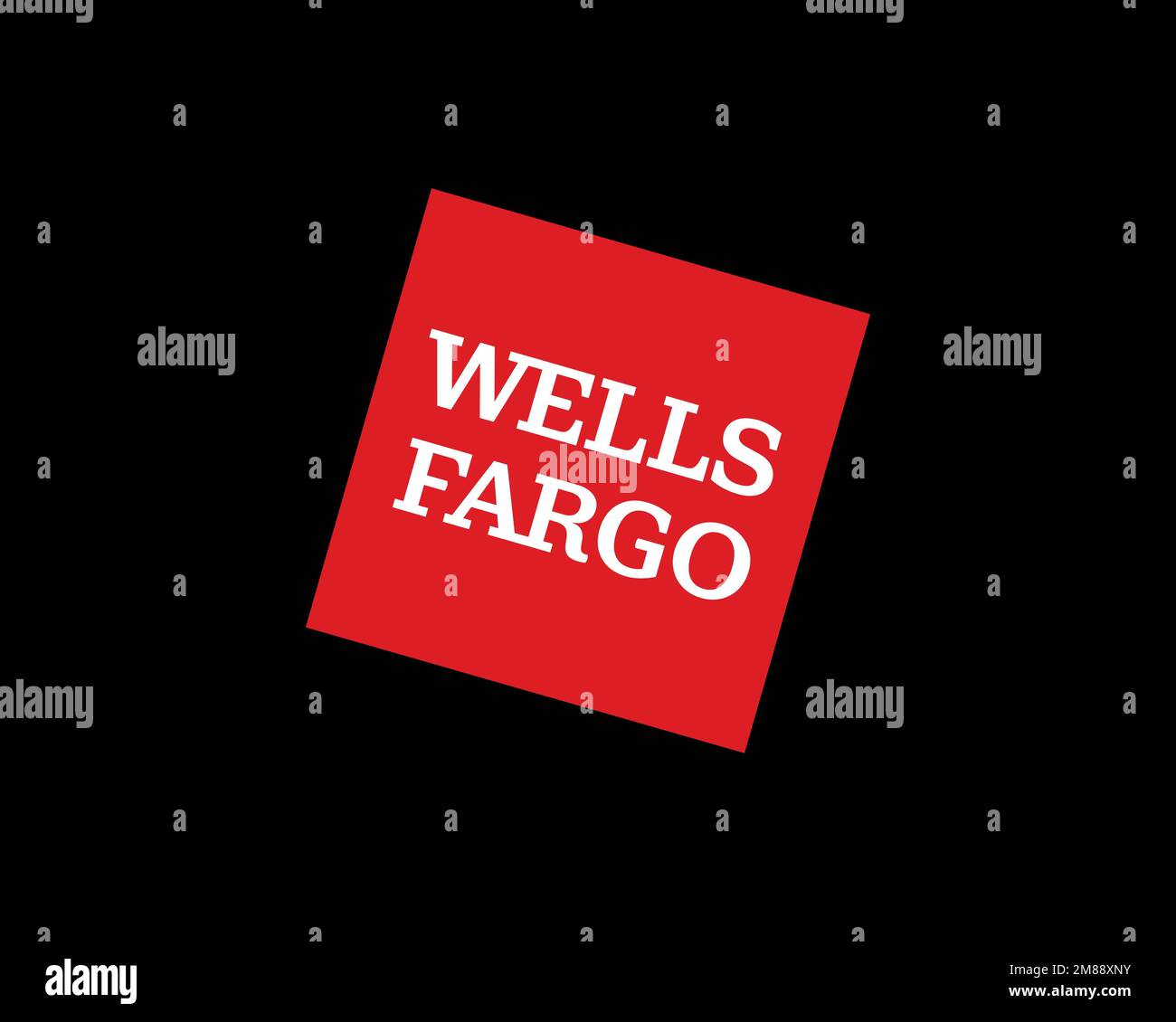 Wells Fargo, rotated logo, black background B Stock Photo - Alamy