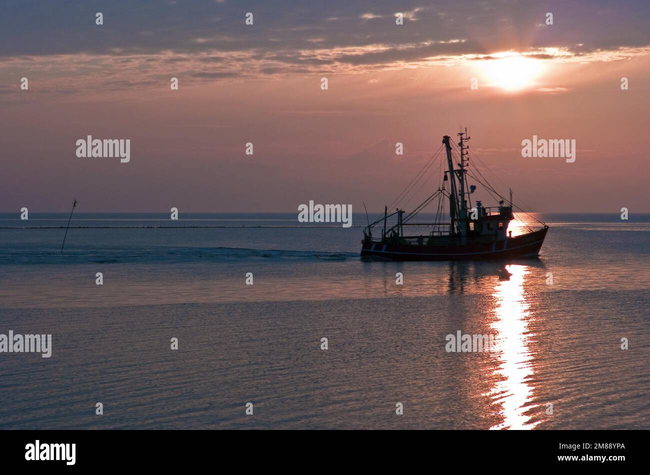 A crab cutter leaving the harbour of Dorum Neufeld, district of ...