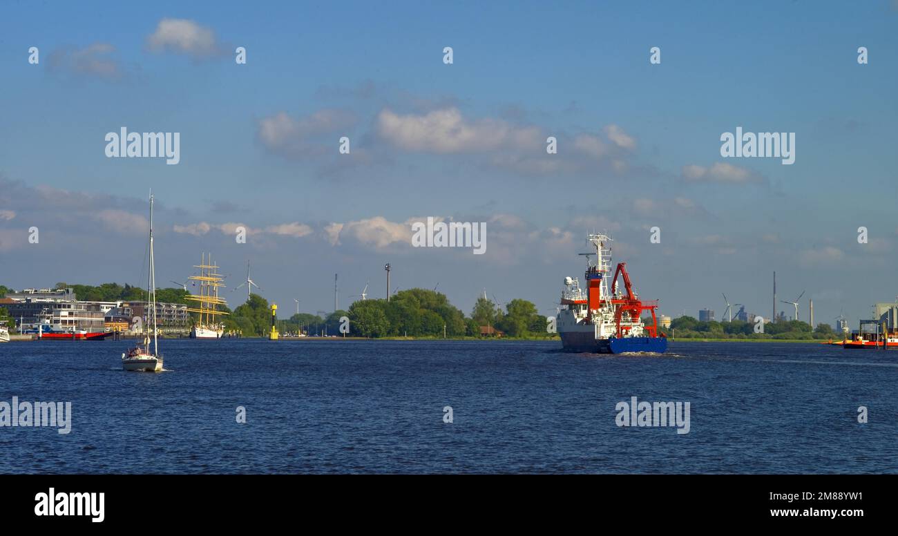 Research vessel Heincke on the Weser near Bremen Vegesack, Germany ...