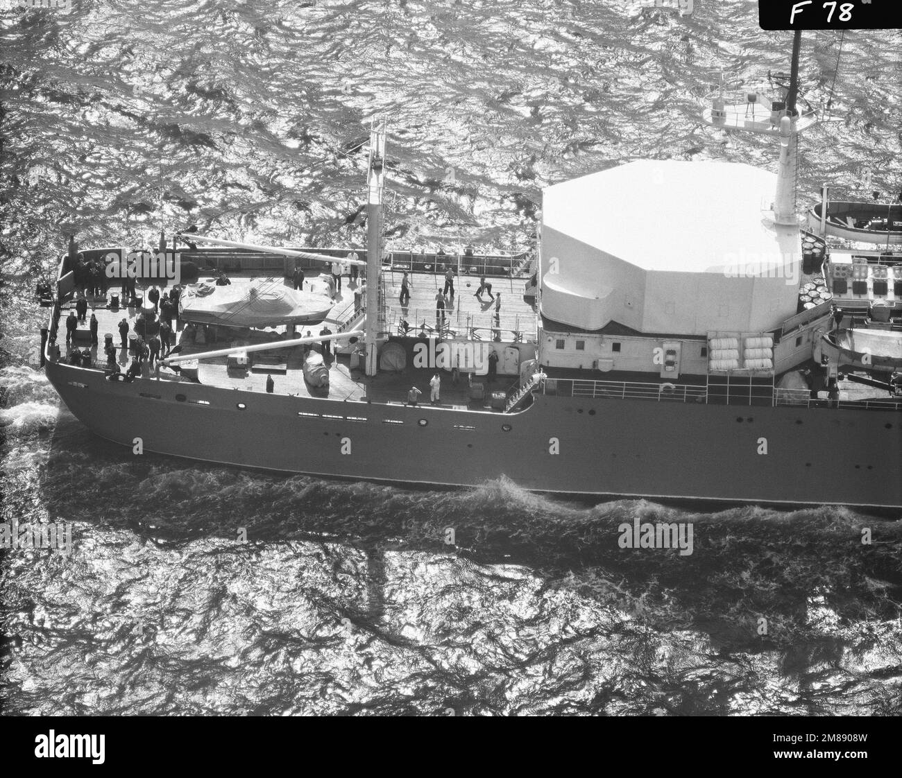 A partial starboard side view of the Soviet Primorye class intelligence ...