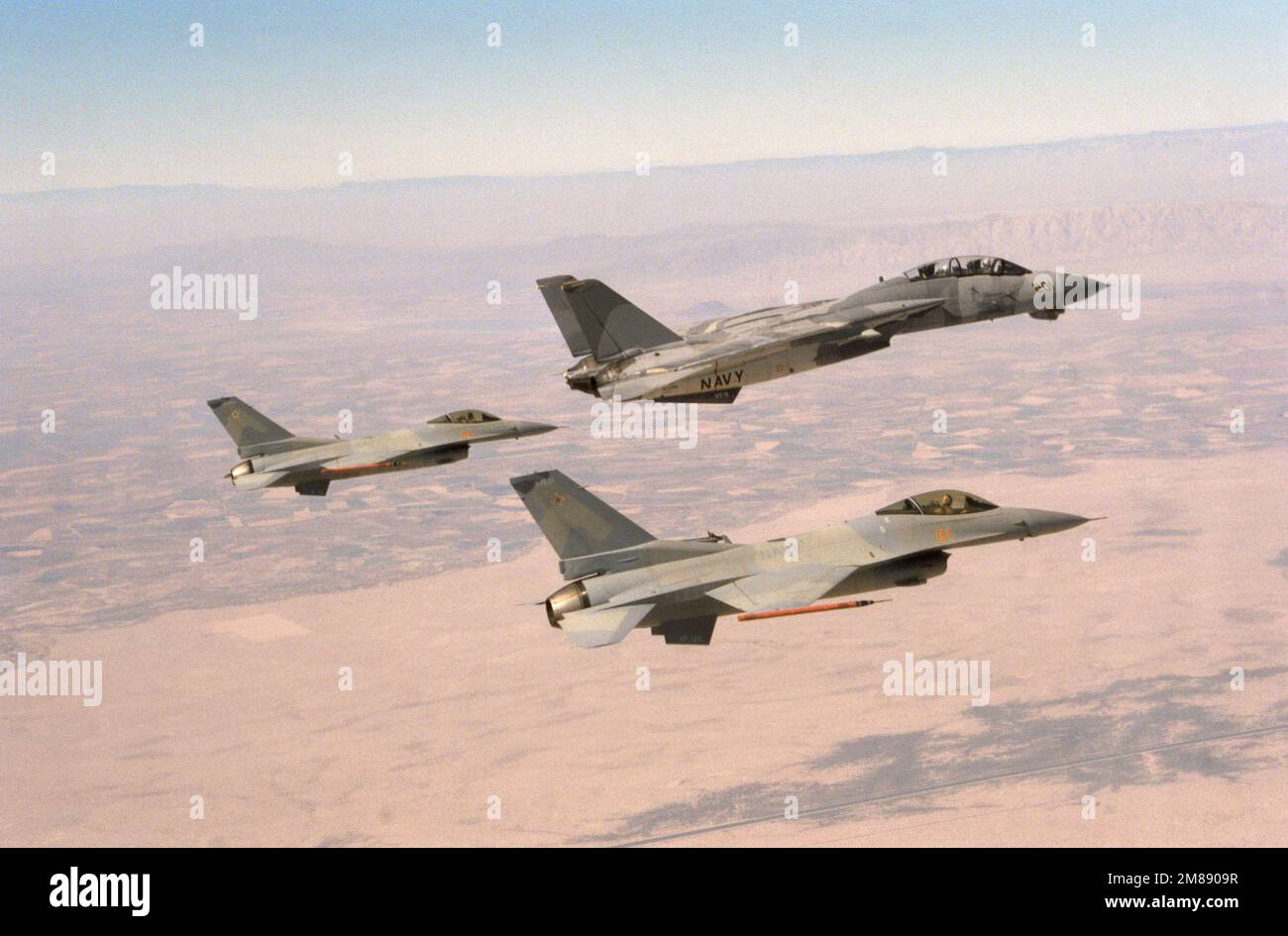A Fighter Squadron 2 (VF-2) F-14A Tomcat aircraft bearing a temporary ...