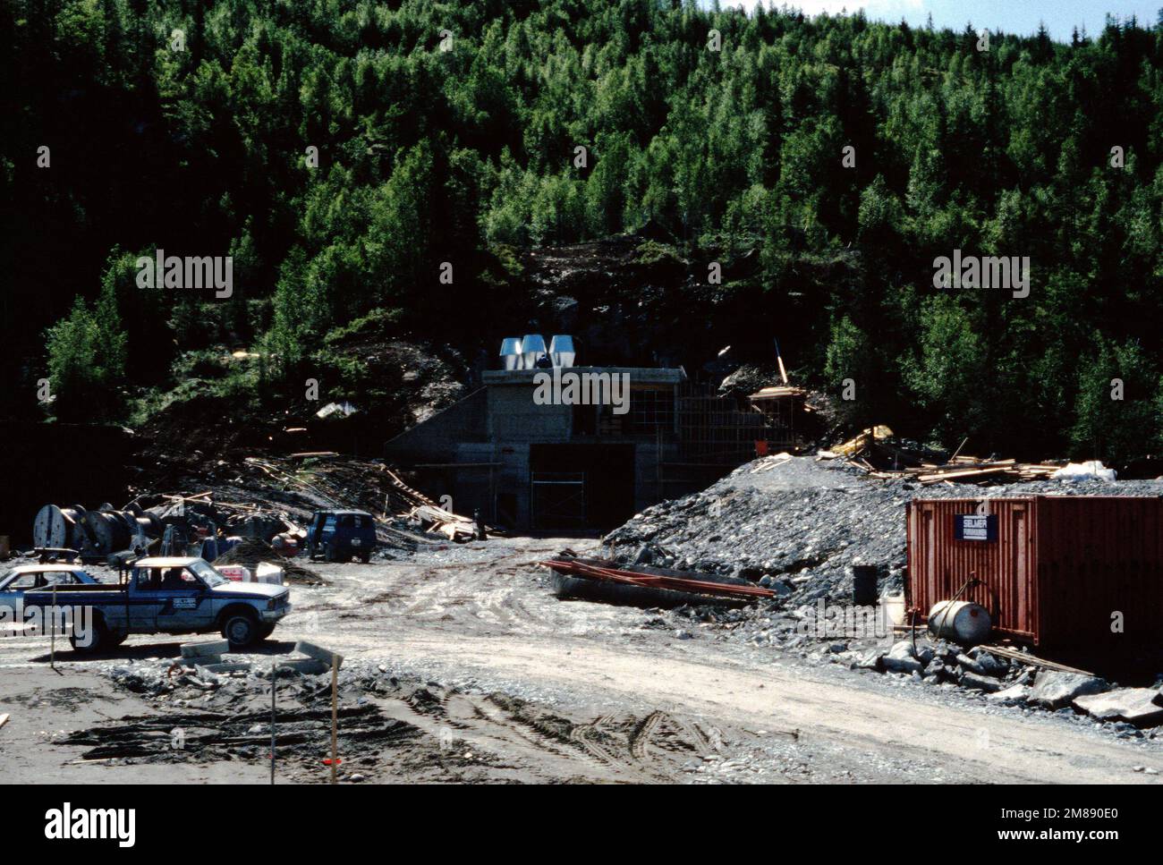 A view of a concrete entryway under construction. The entry leads to a ...