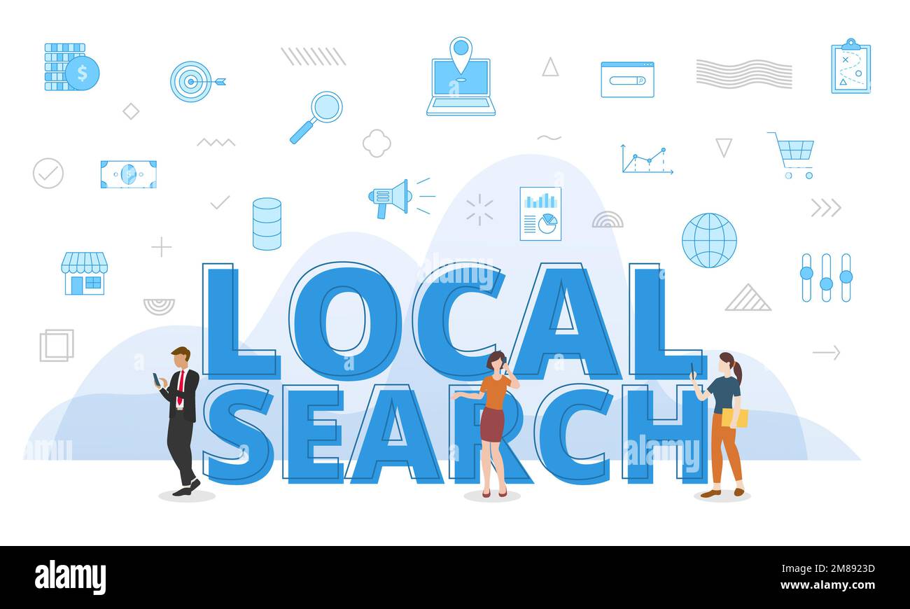 local search concept with big words and people surrounded by related ...
