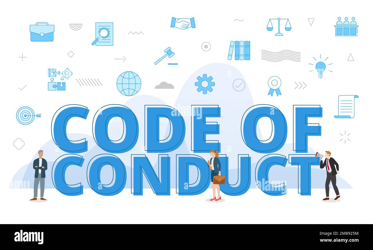 code of conduct concept with big words and people surrounded by related ...