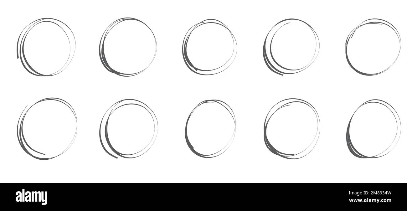 Set of hand drawn circles sketch frame, felt-tip pen ovals. Doodle ...