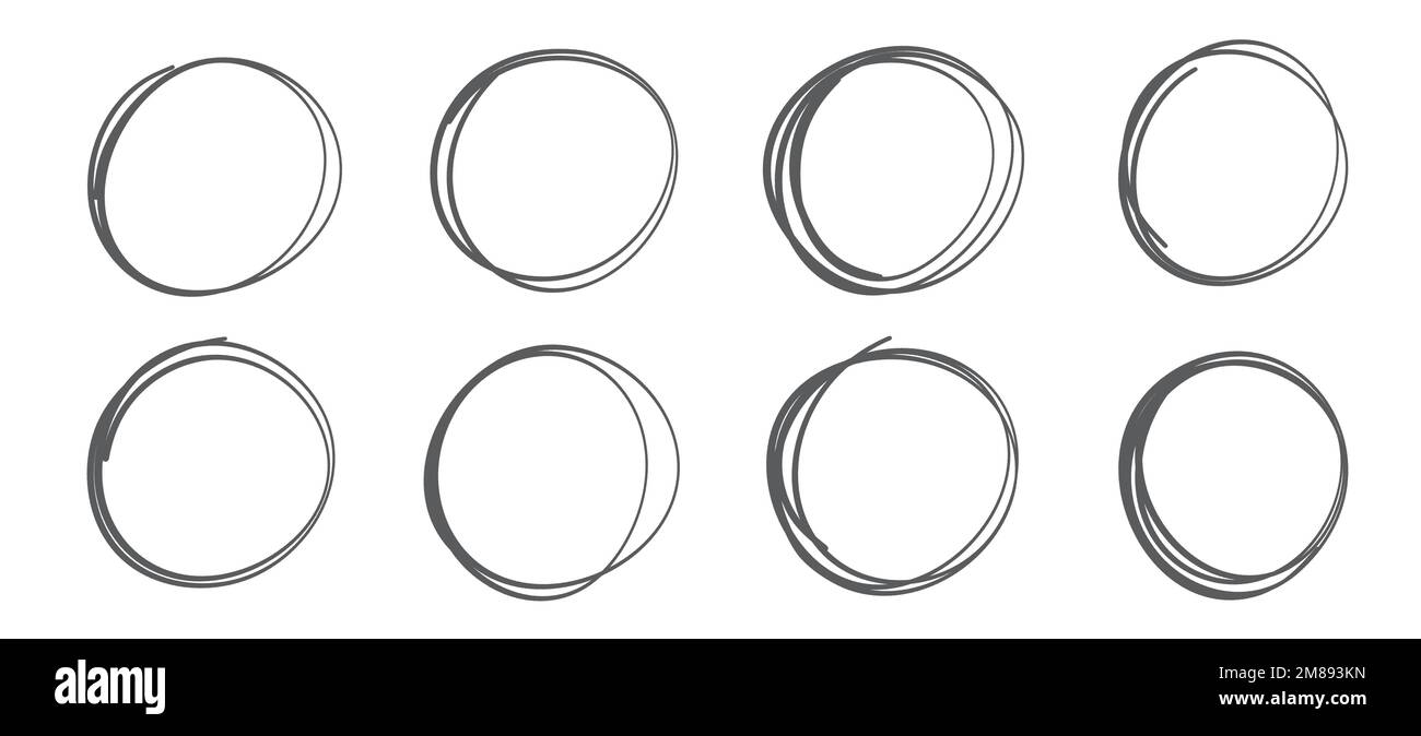 Set of hand drawn circles sketch frame, felt-tip pen ovals. Doodle circular frame elements ...