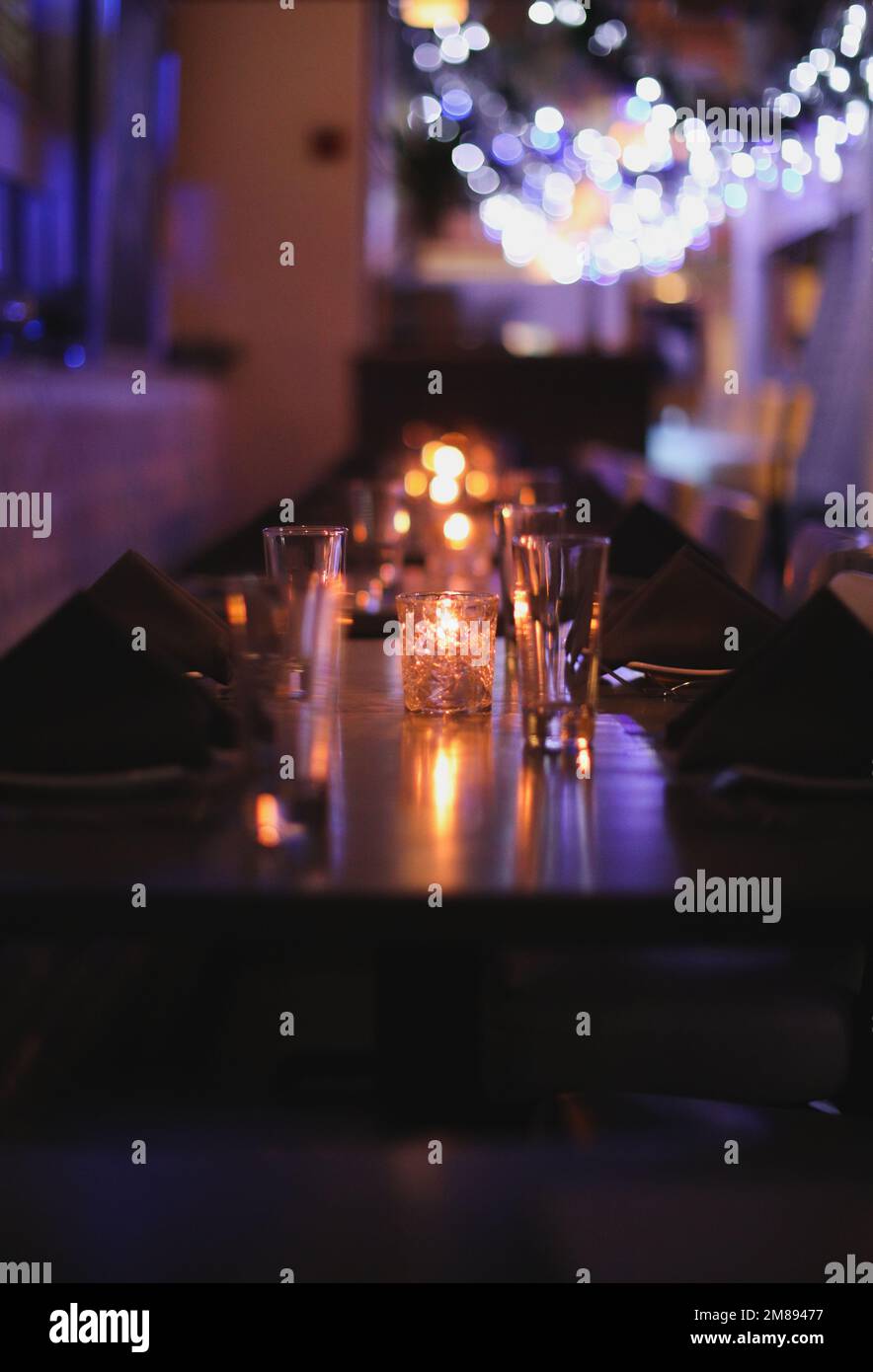 candle night dinner glass evening romantic alone table restaurant Stock ...