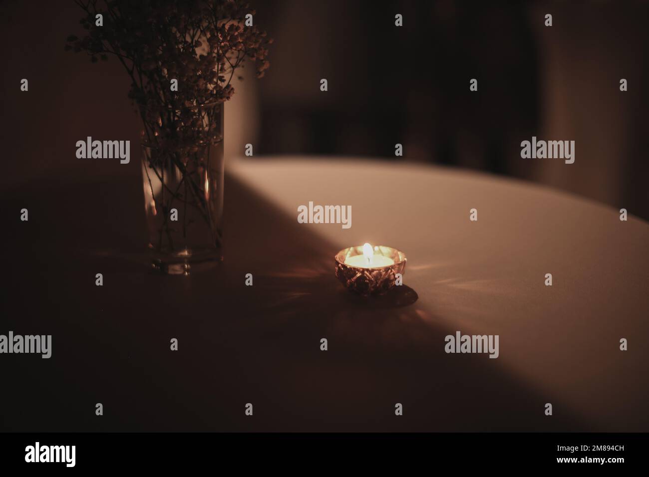 candle night dinner glass evening romantic alone table restaurant Stock ...