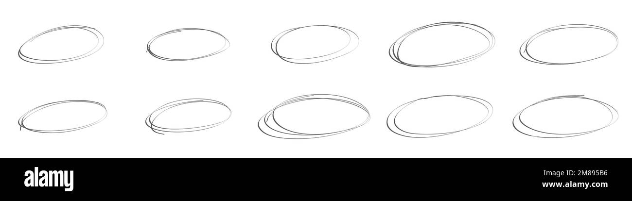 hand drawn round oval in doodle style. pen line stroke for highlighting ...