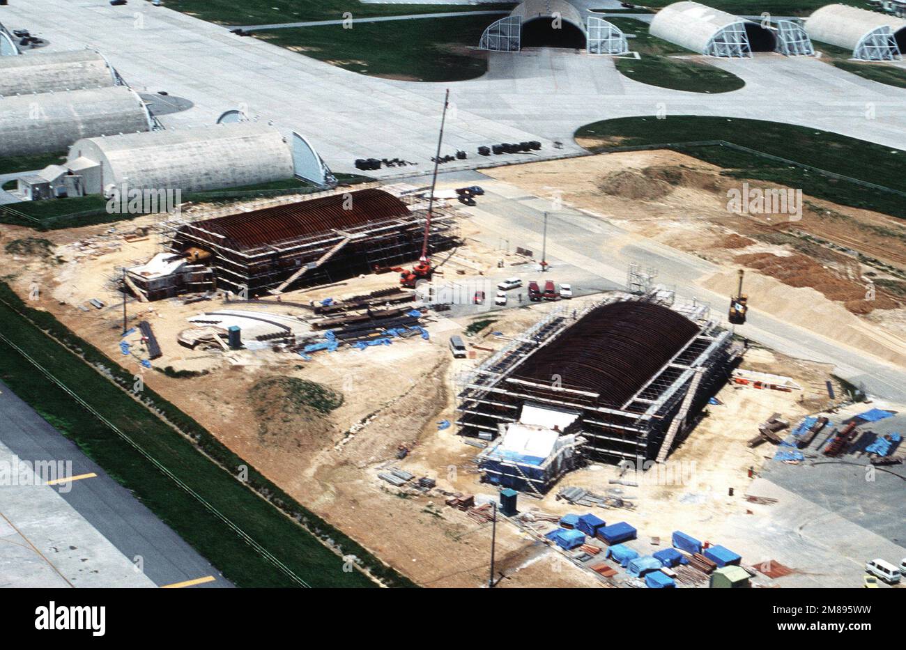A view of 18th Tactical Fighter Wing hangars under constructions. Base ...