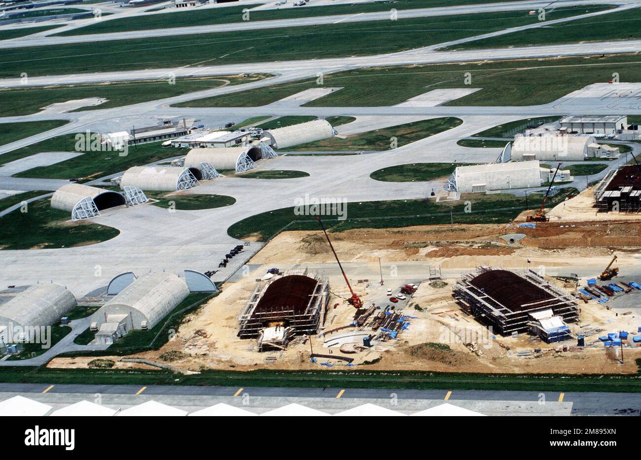 A overview of the 18th Tactical Fighter Wing hangars on the base, with ...