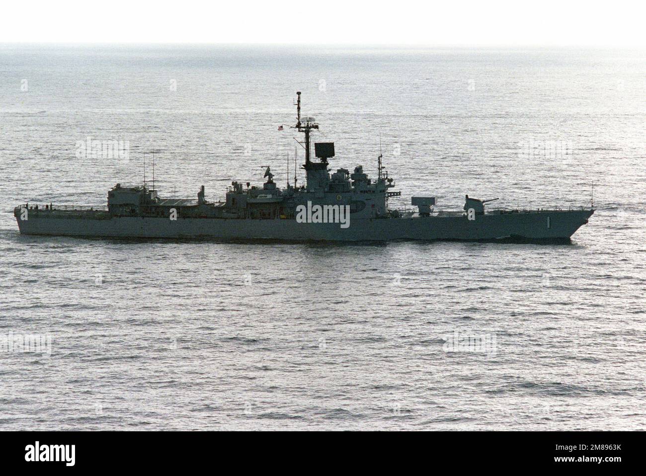 Starboard view of the US Navy's first guided missile frigate, the ...