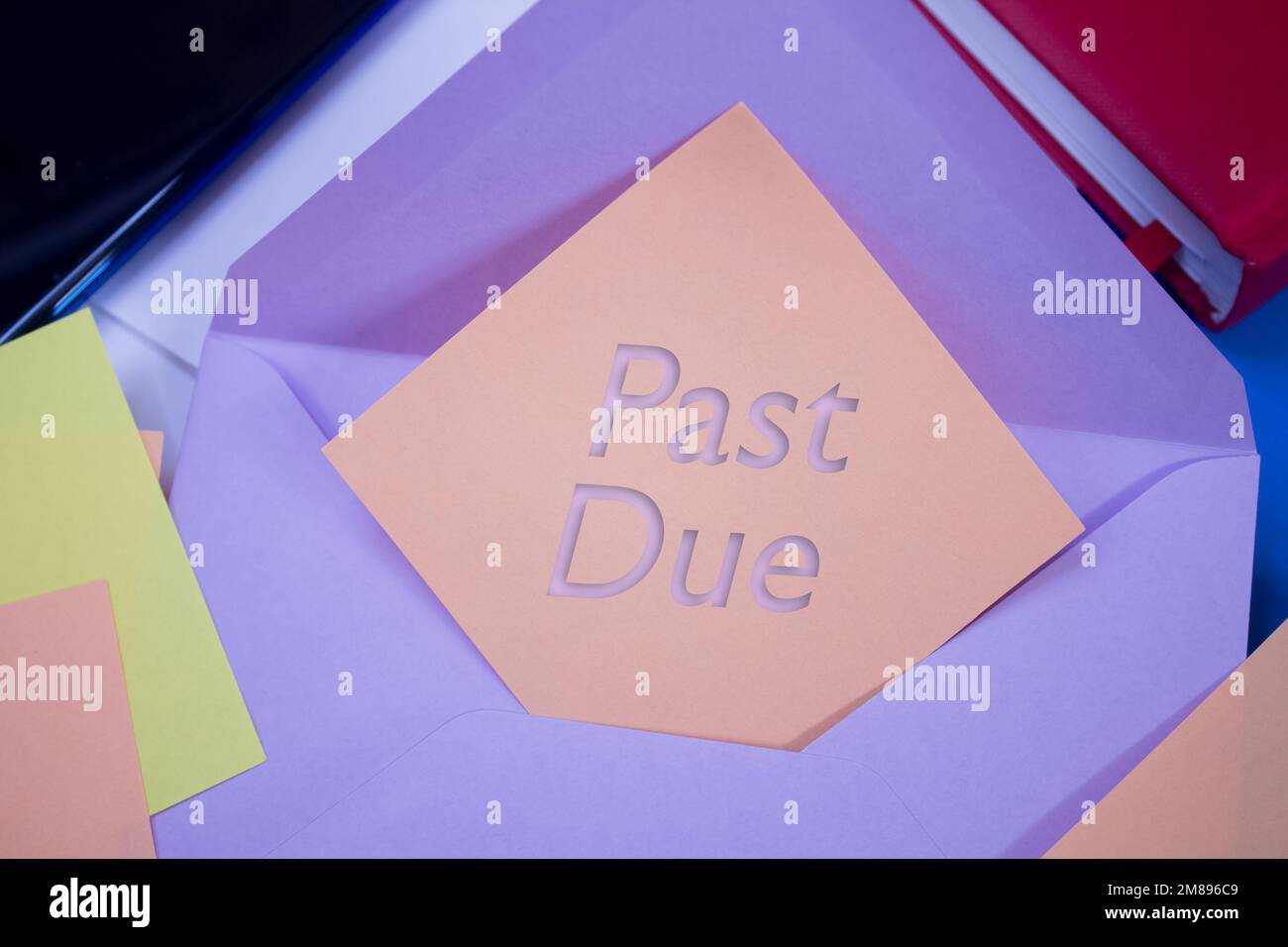 Past Due. Text on adhesive note paper. Event, celebration reminder ...