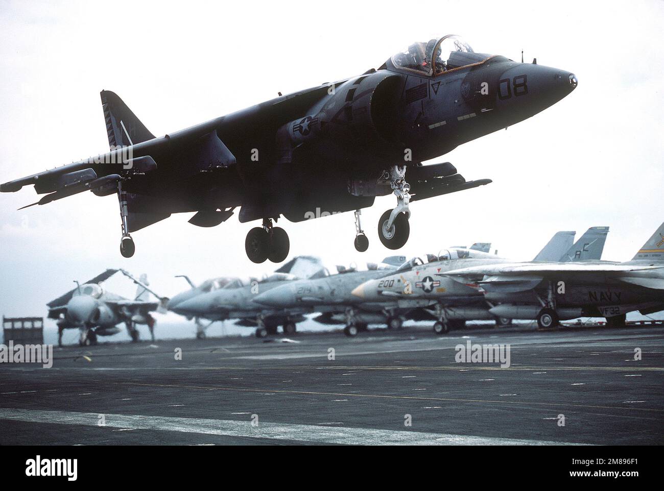 An AV-8B Harrier II aircraft takes off from the flight deck of the ...