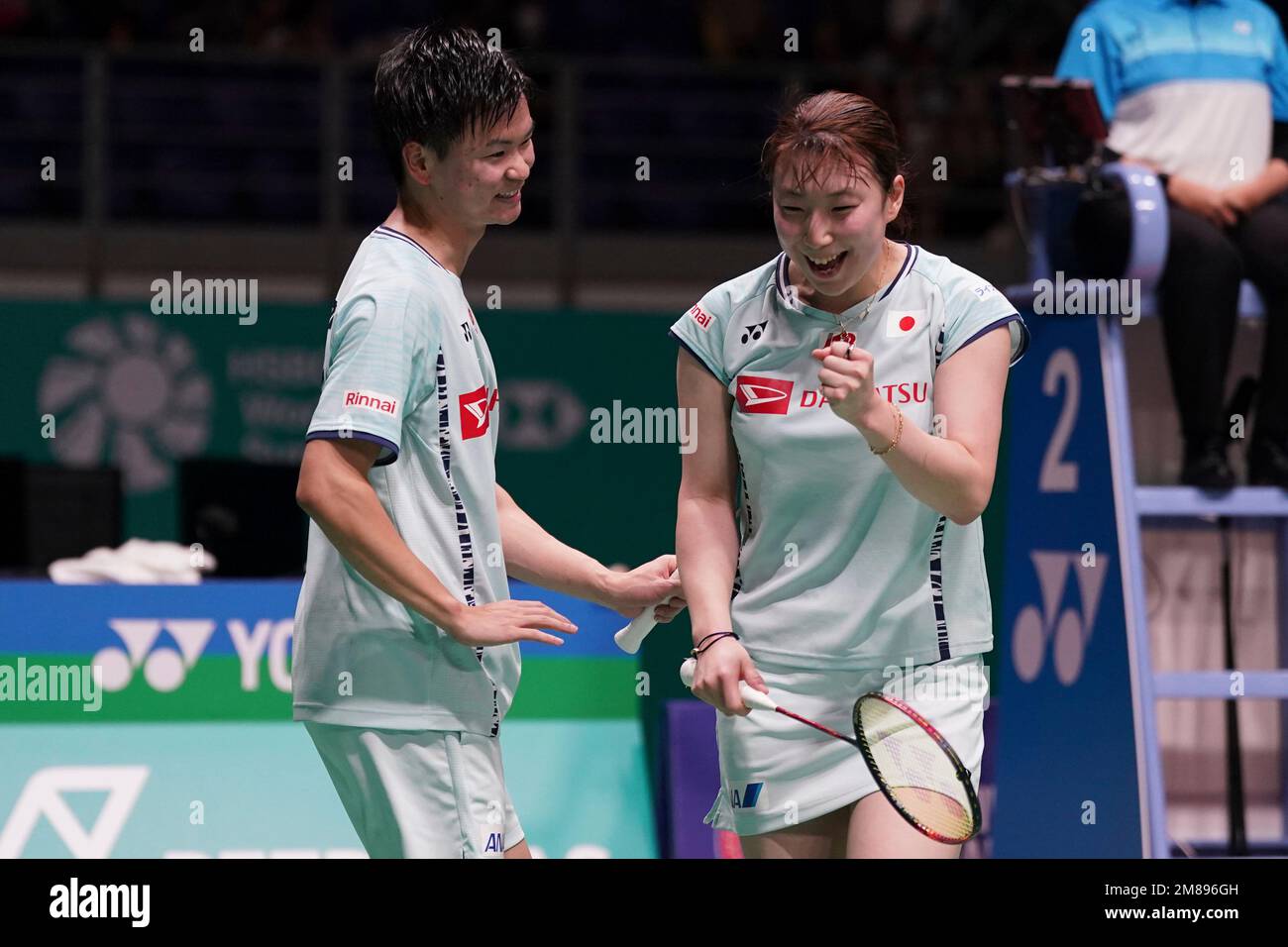 Japan's Yuta Watanabe, left and Arisa Higashino reacts during their ...