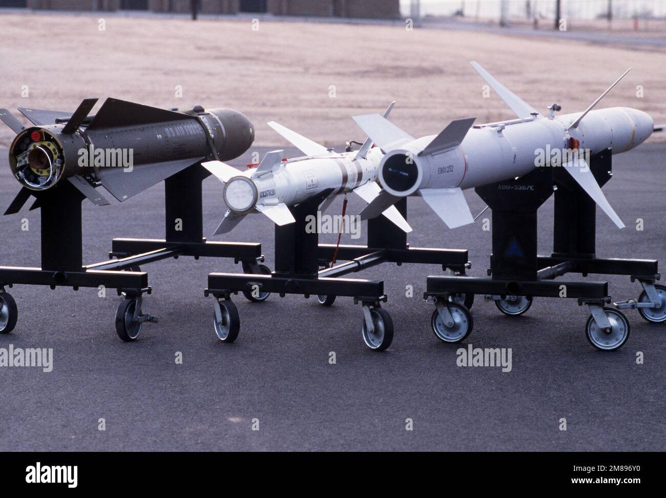 A rear view of, from left to right, an AGM-65 Maverick television ...
