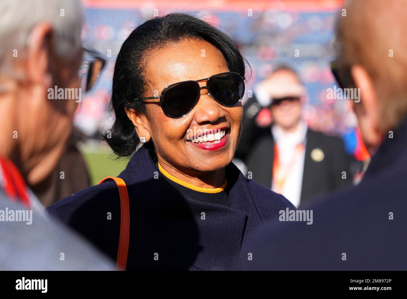Denver Broncos owner Condoleezza Rice looks on before an NFL football ...