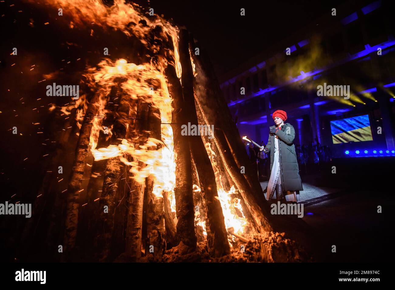 Lighting of the bonfire at the Independence Square near the Lithuanian ...