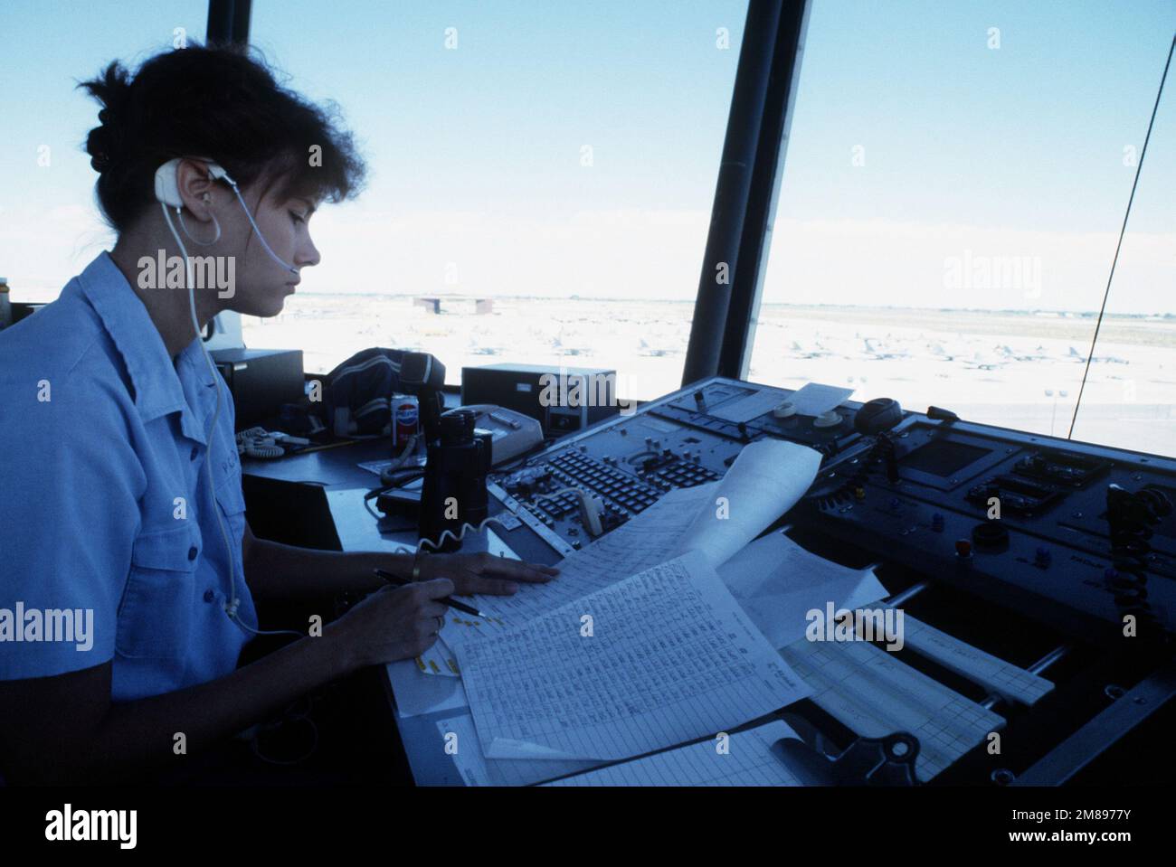 A controller works in the tower during exercise Gallant Eagle '88 ...