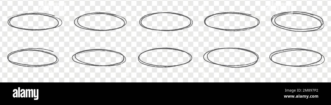 hand drawn round oval in doodle style. pen line stroke for highlighting ...