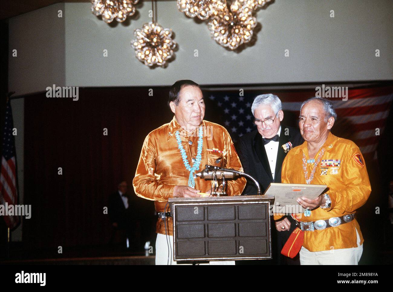 President of the Navajo Code Talkers, left, Joe Garza, ceremony ...