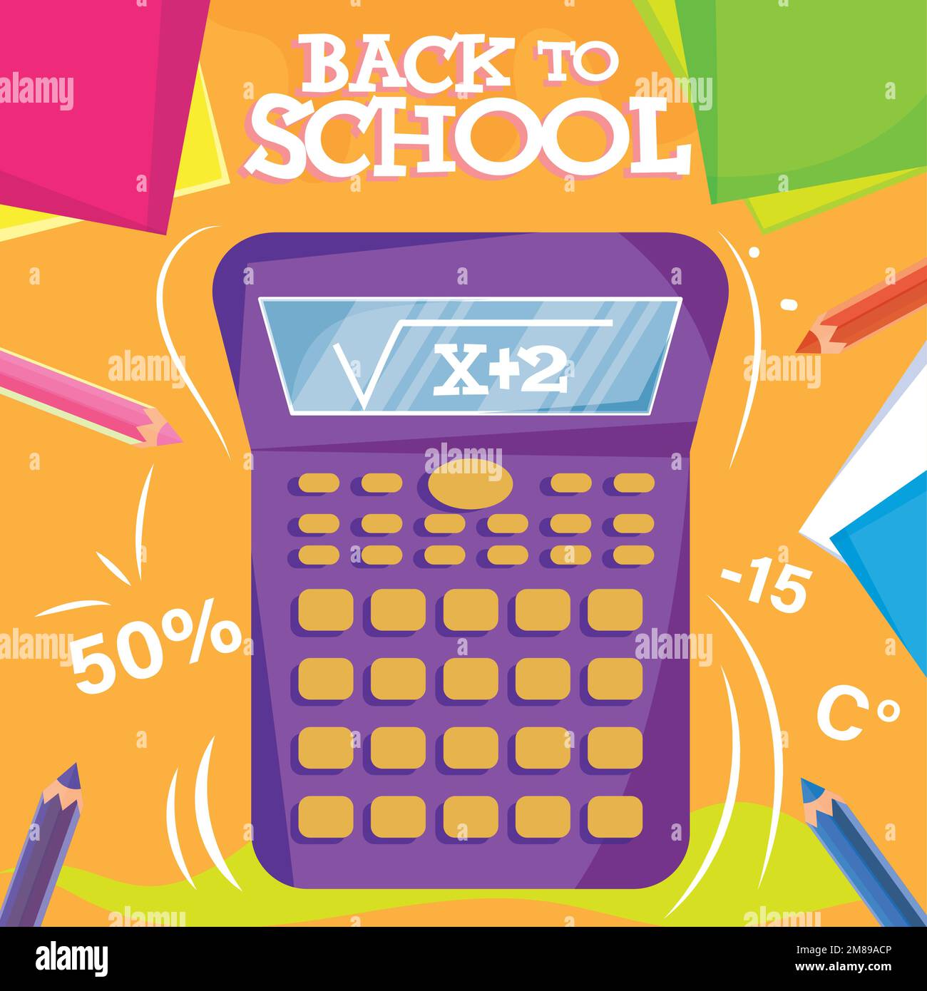 Isolated cartoonish math calculator Back to school colored poster ...