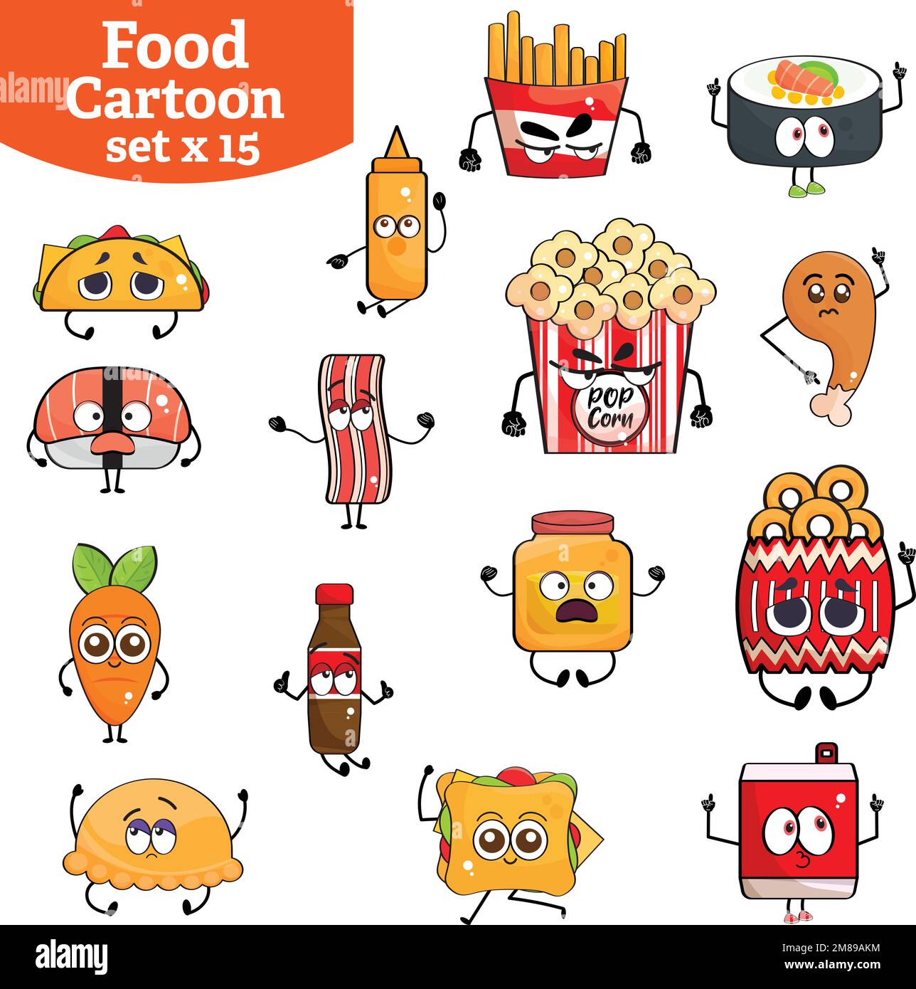 Set of fast food cute cartoon characters Vector Stock Vector Image ...