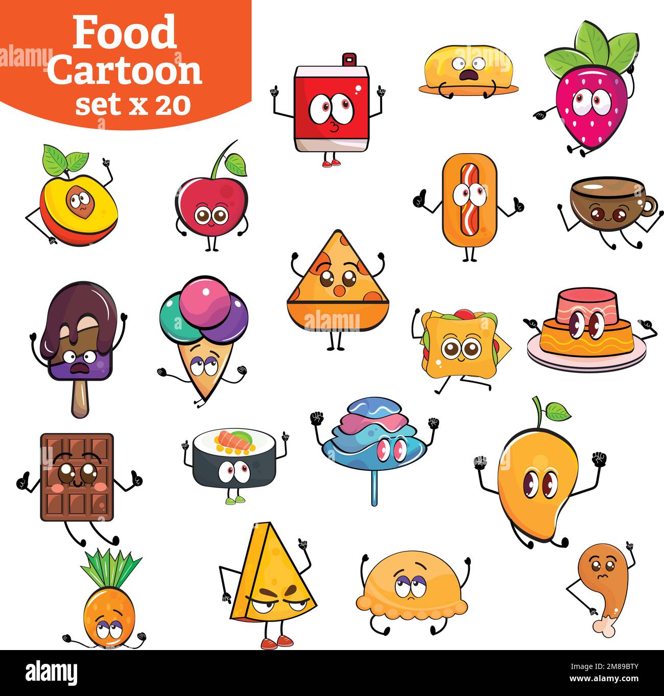 Set of cute food and fast food cartoon characters Vector Stock Vector ...