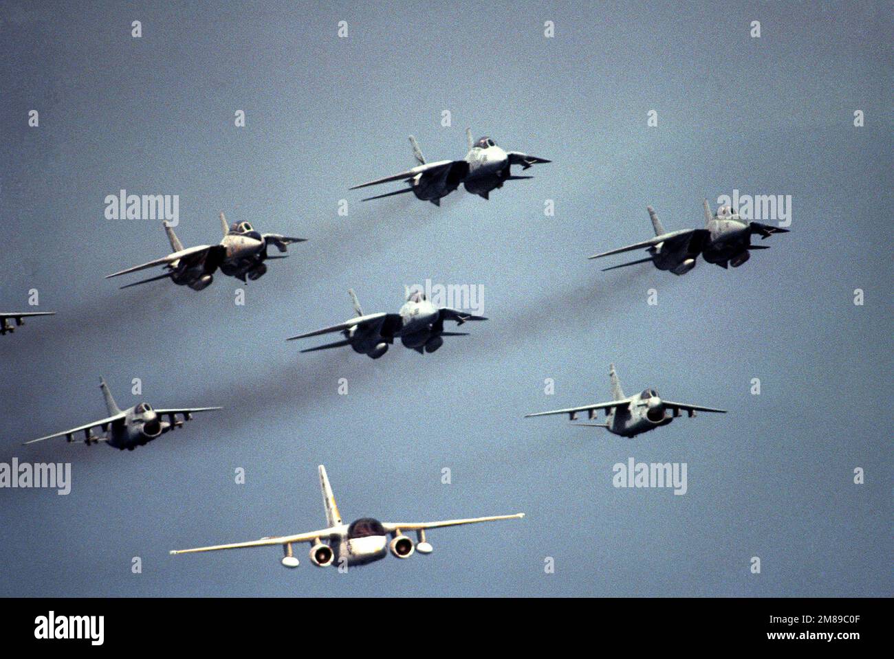 F-14 Tomcats, A-7E Corsairs and S-3 Viking aircraft of Carrier Air Wing ...