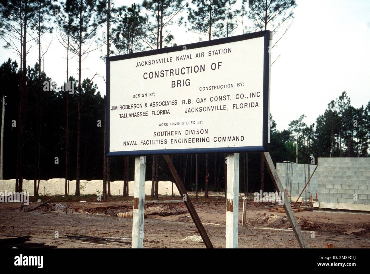 A view of the sign in front of the site of the new brig under ...