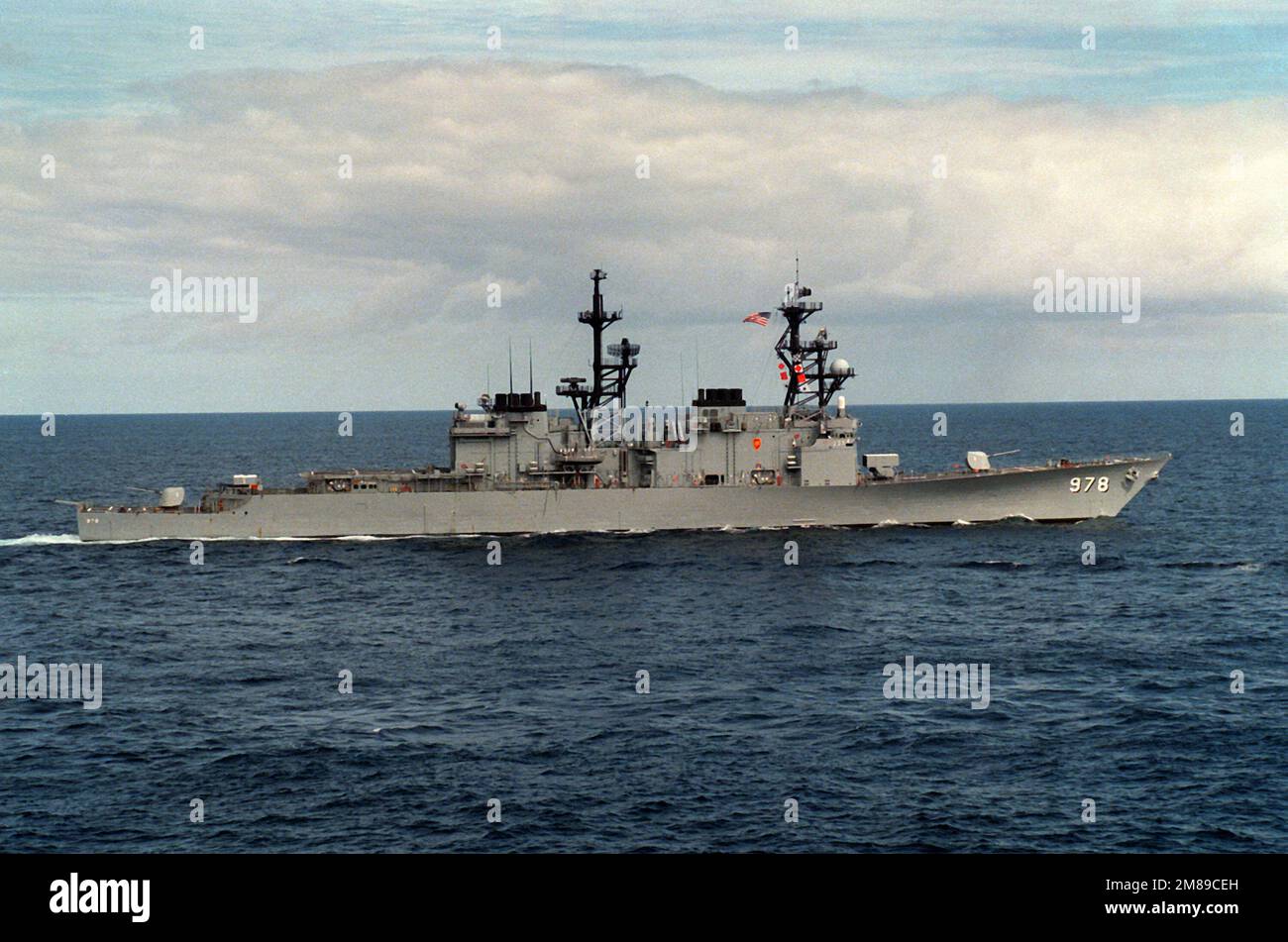 A starboard beam view of the destroyer USS STUMP (DD-978) underway ...