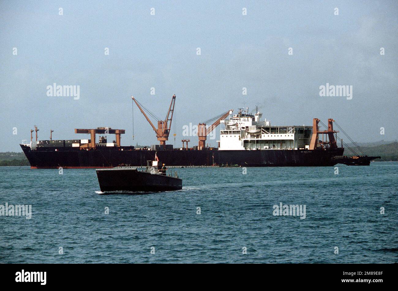 An LCM-8 mechanized landing craft moves away from the maritime pre ...