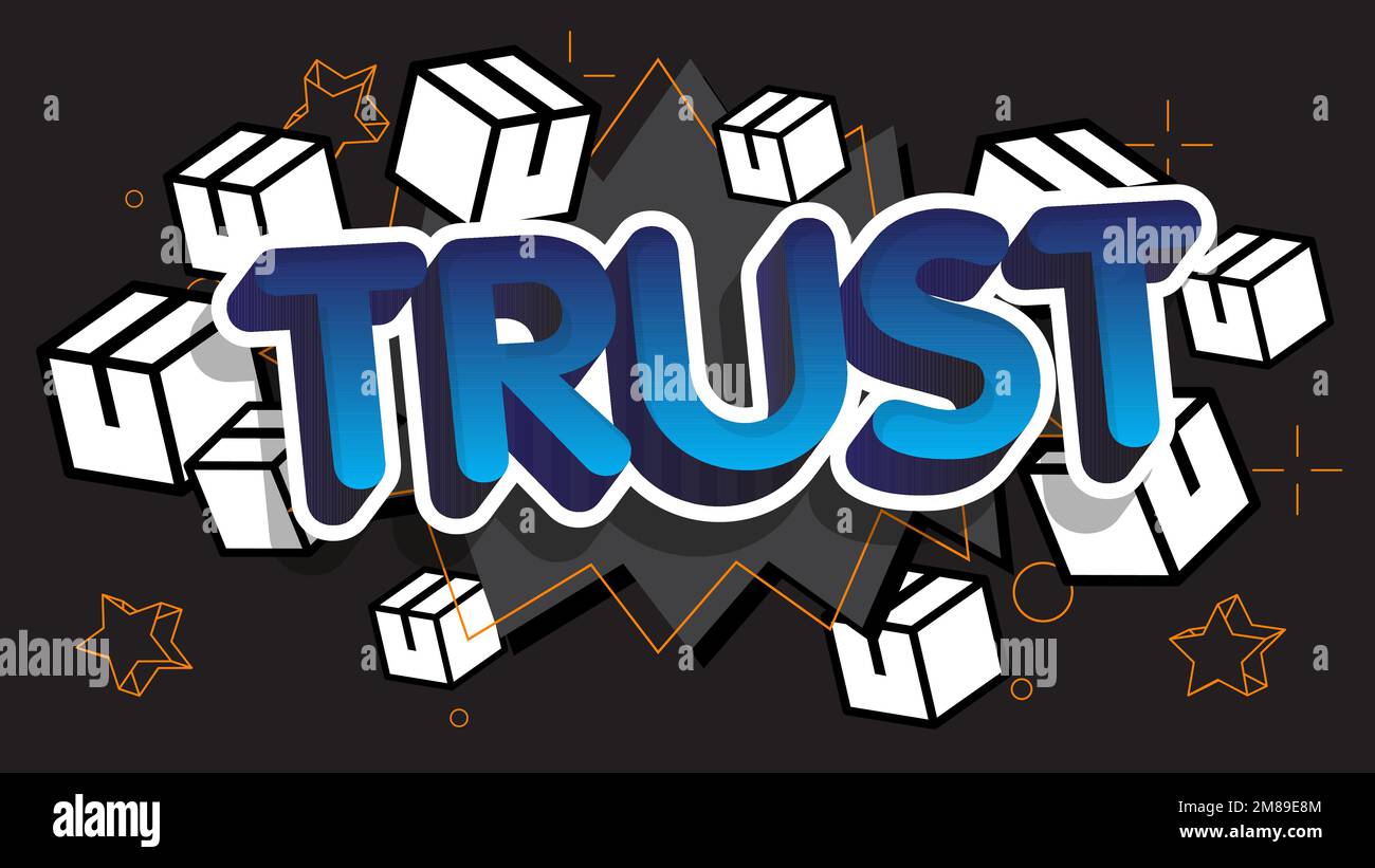 Trust word with cardboard box. Vector cartoon folded card box ...