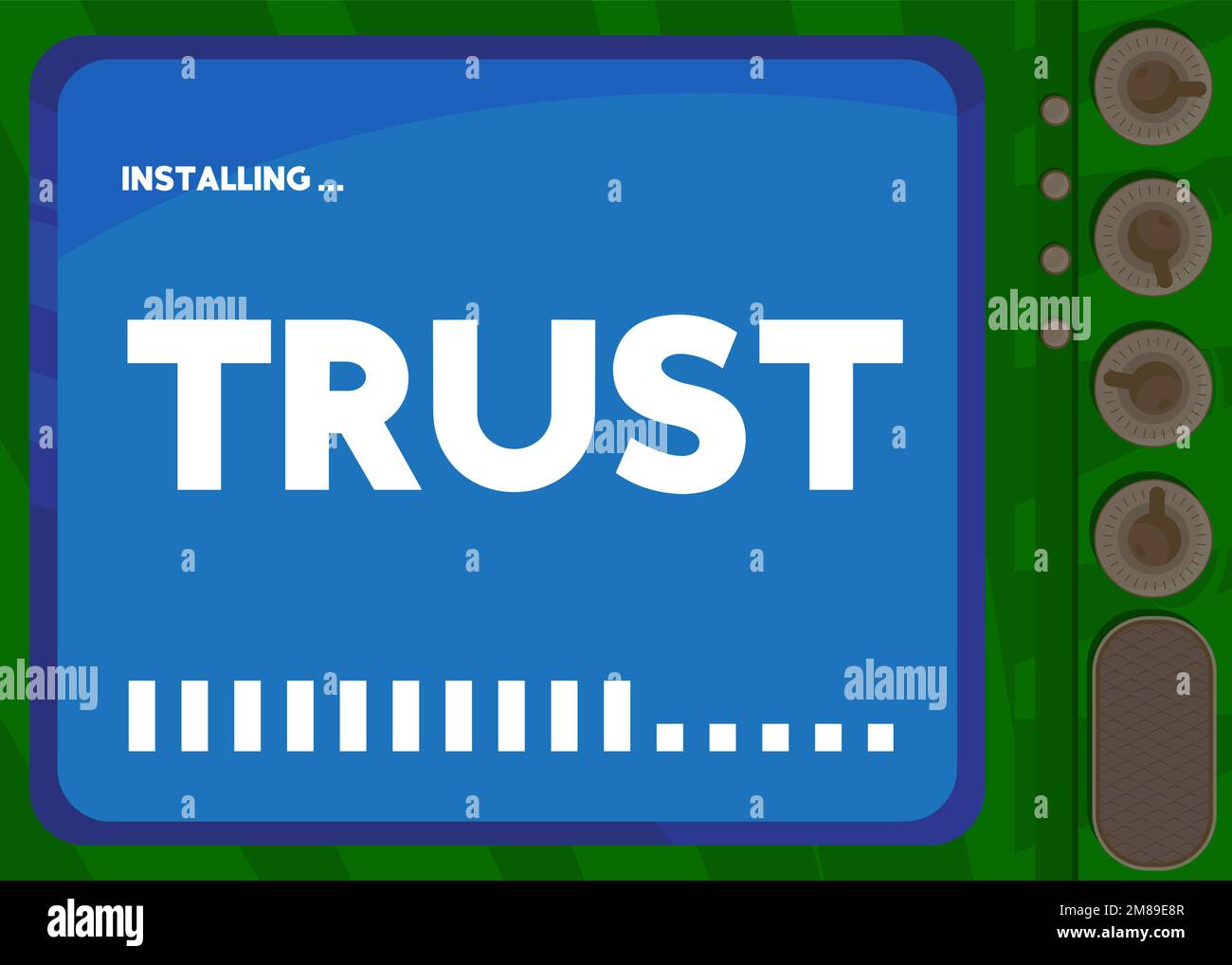 Cartoon Computer With the word Trust. Message of a screen displaying an ...
