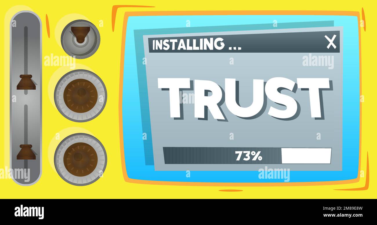 Cartoon Computer With the word Trust. Message of a screen displaying an ...