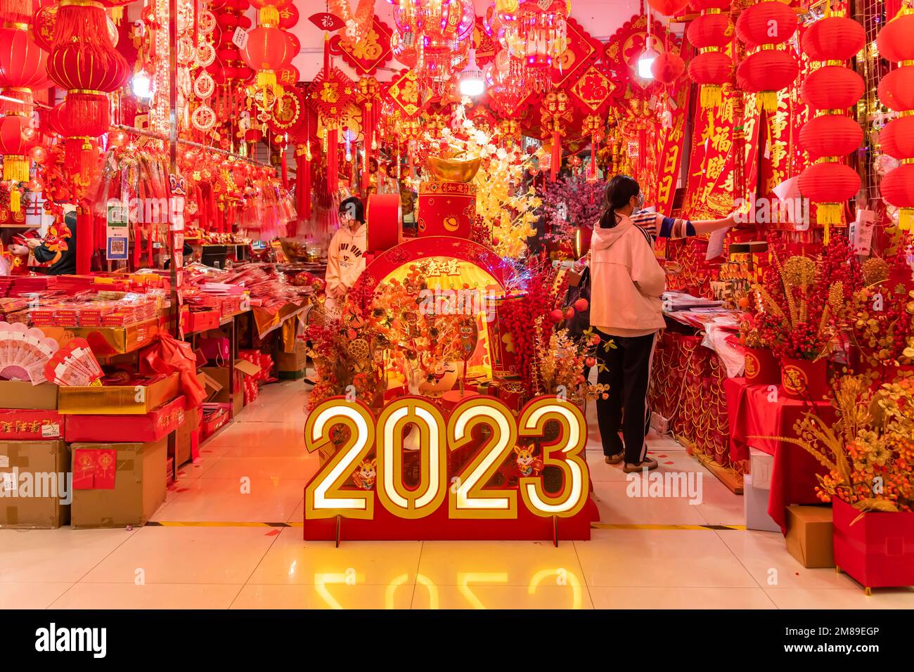 SHEN ZHEN,CHINA - January 9,2023: People buying Tradition decoration of ...